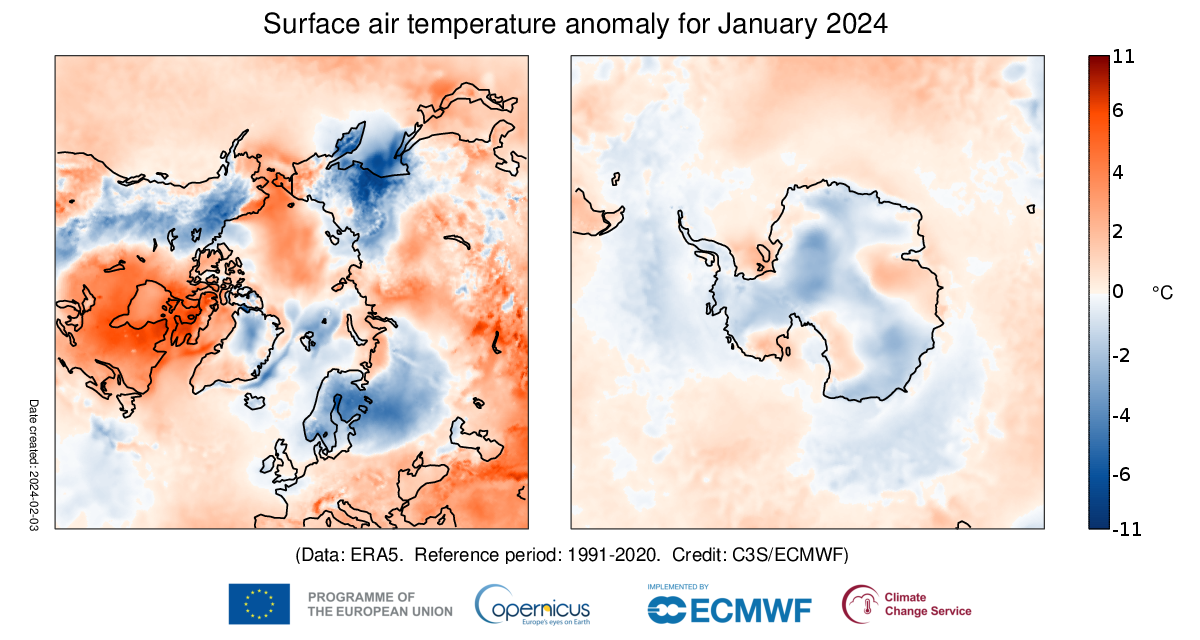 Surface air temperature for January 2024 - Climate Change Centre Austria