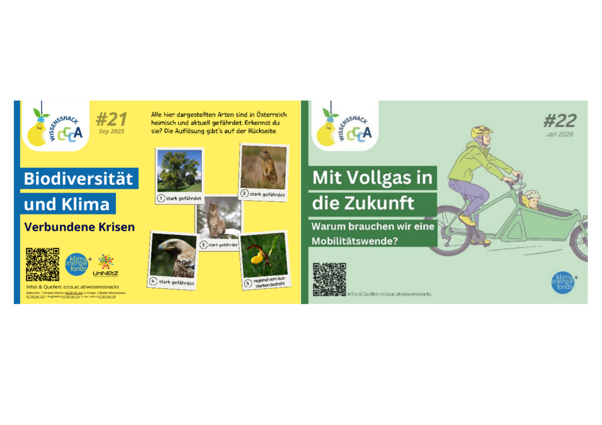 CCCA-Wissenssnacks Nr. 21 "Biodiversität" und Nr. 22 "Mobilität ...