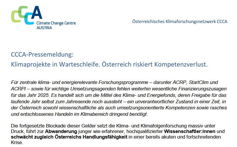 CCCA-Pressemeldung: Klimaprojekte in Warteschleife. Österreich riskiert ...